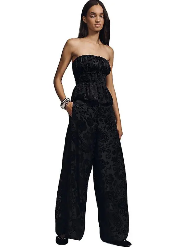 Anthropologie Velvet Burnout Wide Leg Trousers - Black
