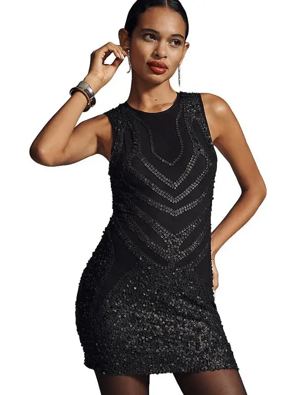 Anthropologie Sequin Mini Dress - Black