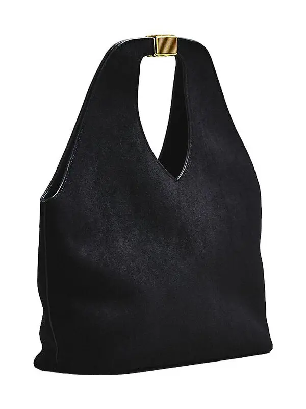 Anthropologie Faux-suede Tote Bag With Gilded Handle - Black