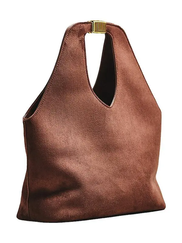 Anthropologie Faux-suede Tote Bag With Gilded Handle - Chocolate