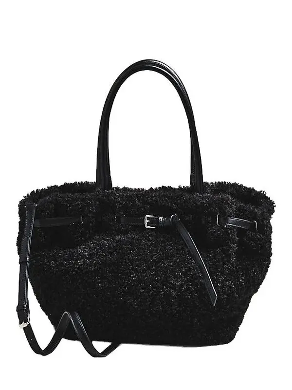 Anthropologie Belted Sherpa Tote Bag - Black