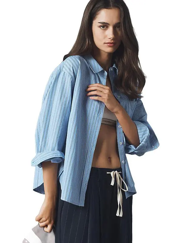 Maeve The Shrunken Bennet Buttondown Shirt - Blue Double Stripe