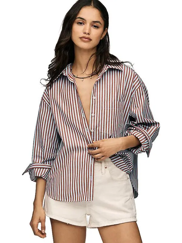 Maeve The Shrunken Bennet Buttondown Shirt - Brown Stripe