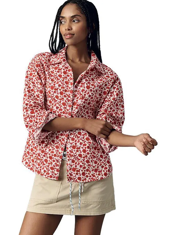 Maeve Shrunken Bennet Buttondown Shirt - Red Floral