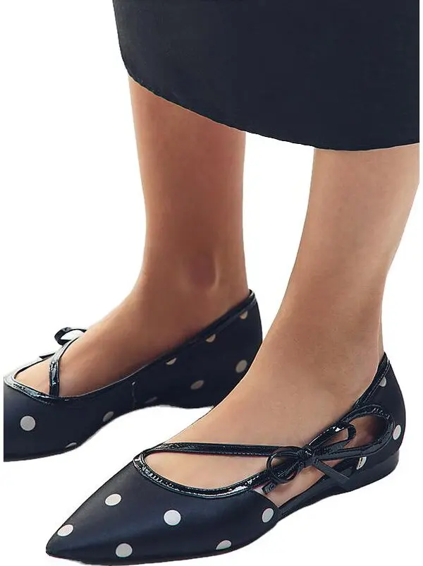Maeve Pointed-toe Side-strap Bow Flats - Polka Dots