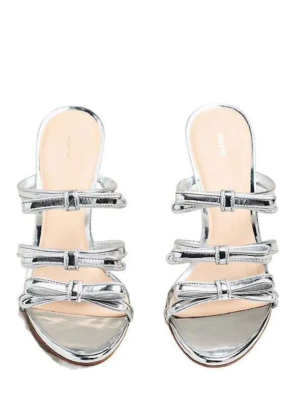 Maeve Triple-bow Kitten Heels - Silver