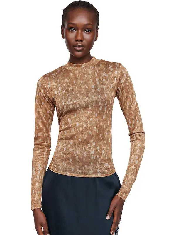 L*Space Shimmer Long-sleeve Mock-neck Top - Brown Pattern