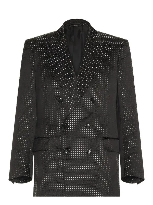 TOM FORD Duchesse Polka Dot Jacquard Double Breasted Jacket - Black & Ivory