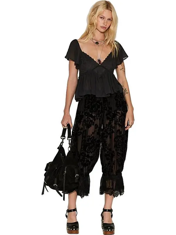 Free People Burnout Floral Velvet Pants - Black Combo