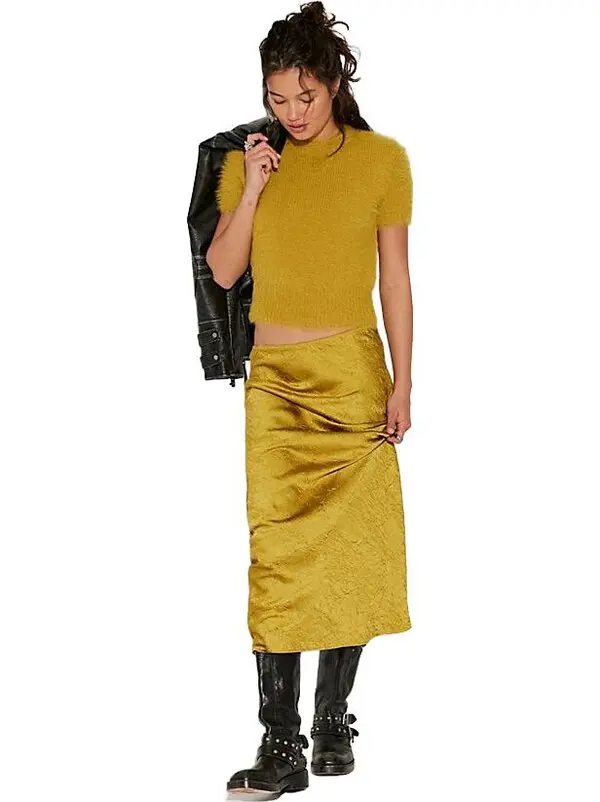 Free People Alexandra Crushed Satin Skirt Set - Lemon Party