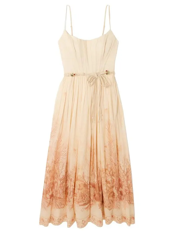 Zimmermann Wanderlust Gathered Printed Cotton-voile Midi Dress - Orange