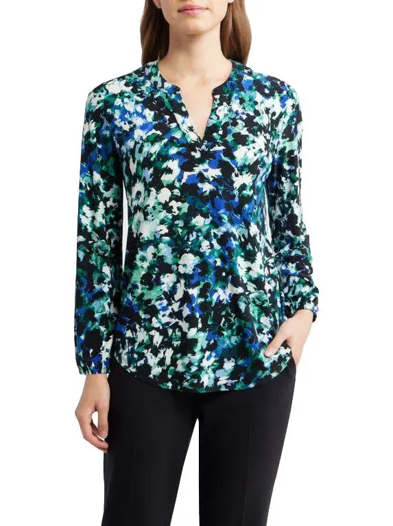 Anne Klein Floral Split-neck Top - Anne Black Multi