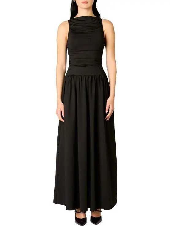 NIA Clea Ruched Sleeveless Maxi Dress - Black