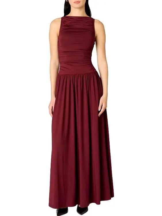 NIA Clea Ruched Sleeveless Maxi Dress - Chianti
