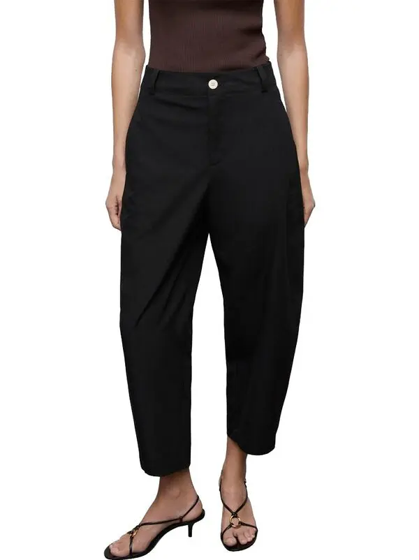 Mango High-waisted Barrel Leg Ankle Pants - Black
