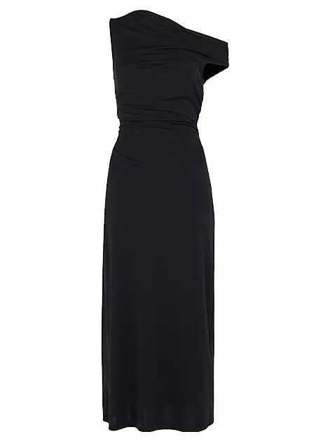 Whistles Asymmetric Off-shoulder Midi Crepe Dress - Black