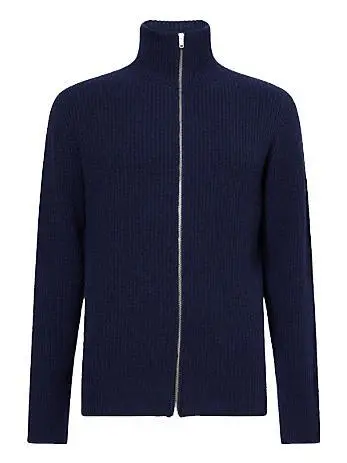 John Smedley High-neck Zip-up Cashmere And Wool Cardigan - Midnight