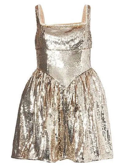 SELF-PORTRAIT Sequin-embellished Woven Mini Dress - Gold