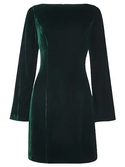 Whistles Square-neck Mini Velvet Dress - Dark Green