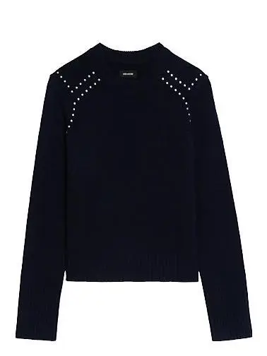 Zadig&Voltaire Stud-embellished Wool And Cashmere-blend Jumper - Encre