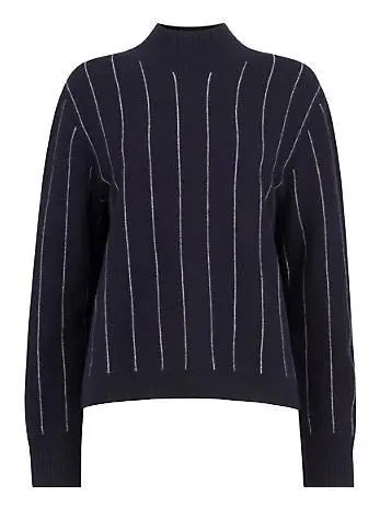 Whistles Striped Funnel-neck Wool Jumper - Navy