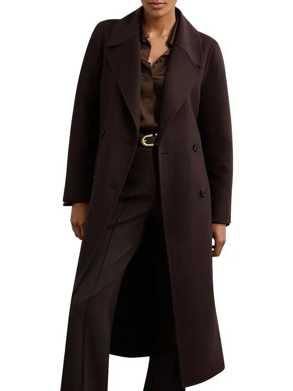REISS Wool Blend Coat With Sash - Aubergine