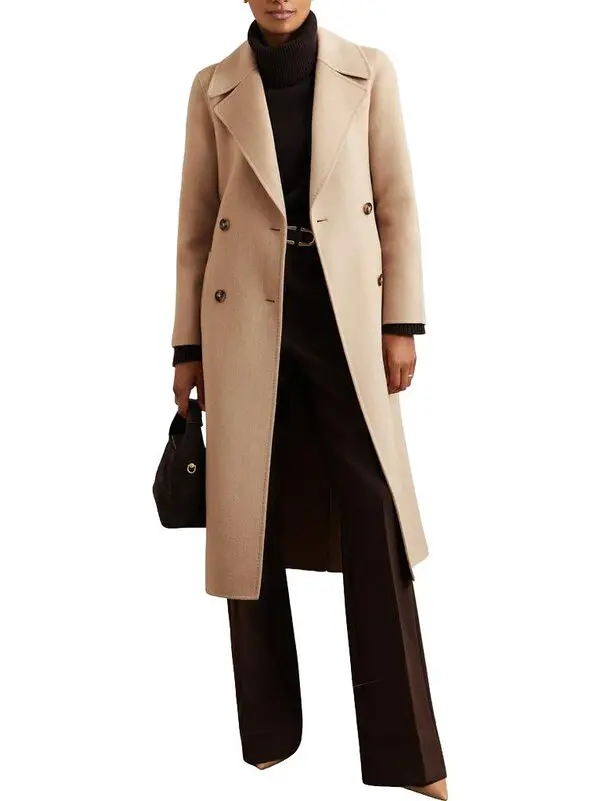 REISS Wool Blend Coat With Sash - Neutral