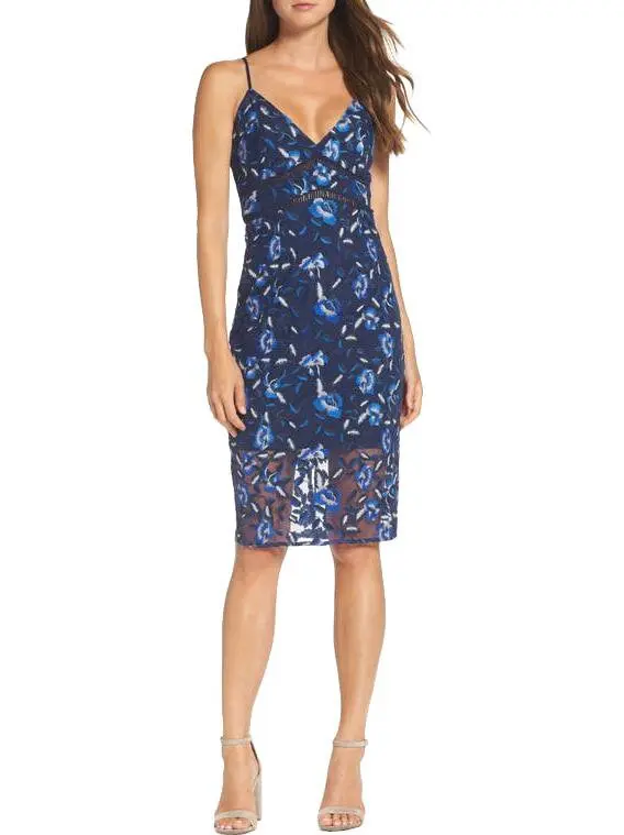 Bardot Sapphire Lace Pencil Dress - Floral