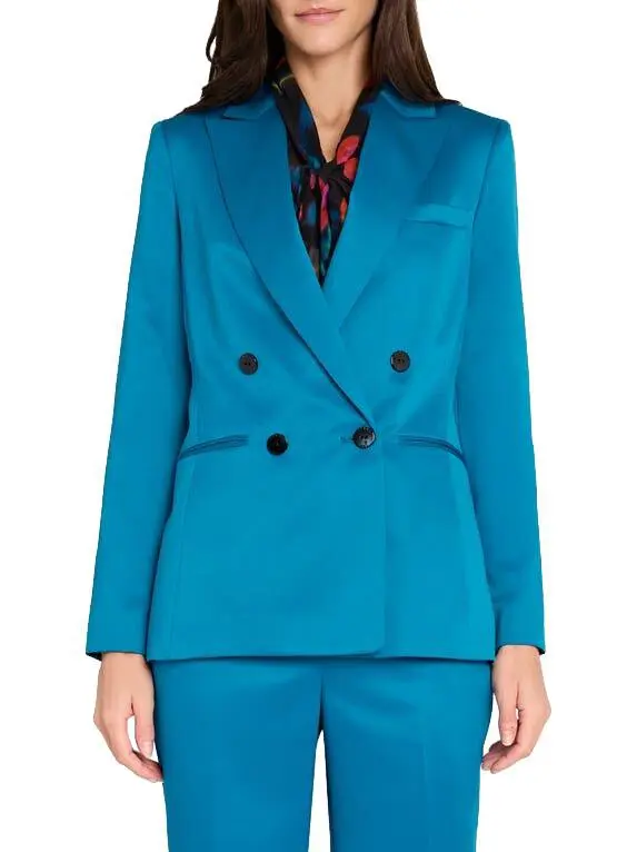 TAHARI ASL Double-breasted Satin Blazer - Ocean Teal