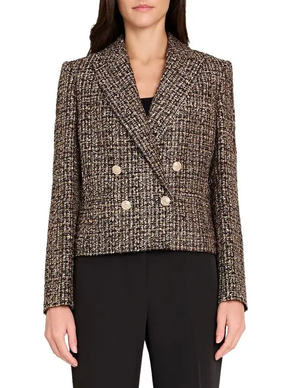 TAHARI ASL Metallic Bouclé Crop Jacket - Black Espresso