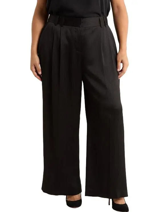 TAHARI ASL Wide Leg Crinkle Satin Pants - Black