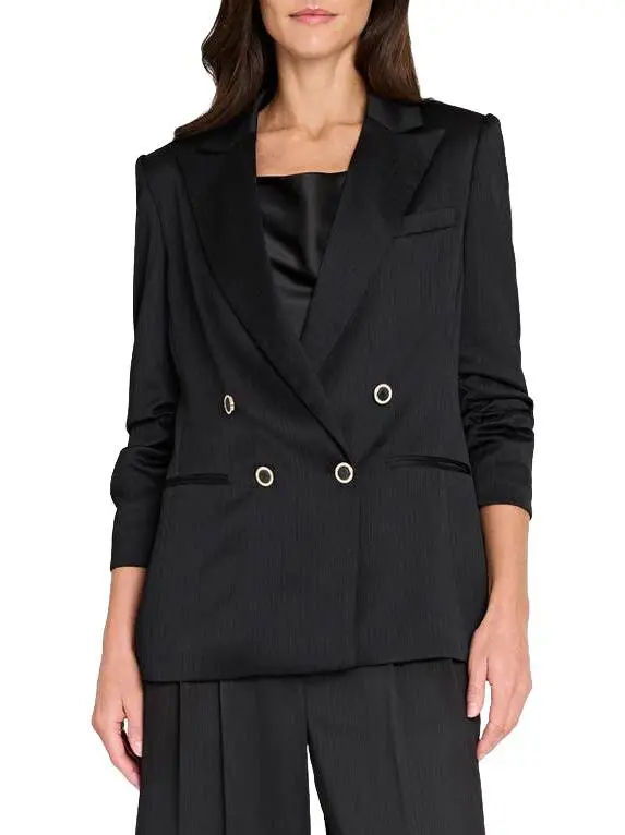 TAHARI ASL Double-breasted Crinkle Satin Blazer - Black