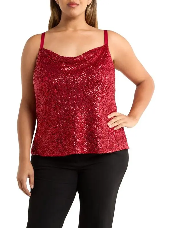TAHARI ASL Sequin Cowl Neck Camisole - Claret