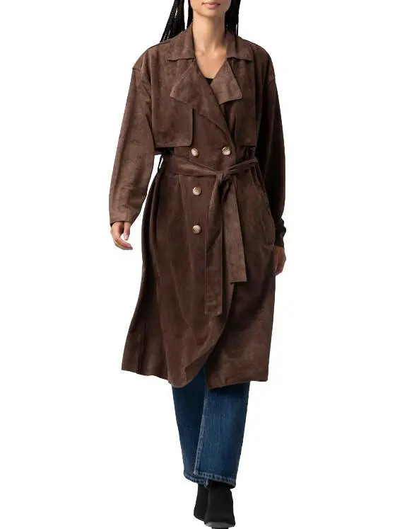 Blanknyc Double-breasted Faux Suede Trench Coat - Down To Earth