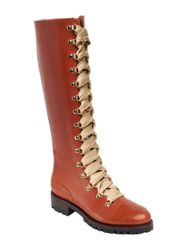 The Office Of Angela Scott Mrs. Blake Knee High Lace-up Boots - Saddle