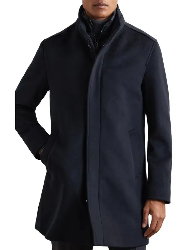 REISS Wool-blend Coat With Removable Insert - Navy
