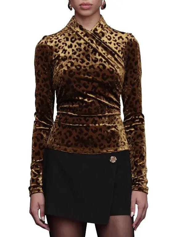 Avec Les Filles Print Surplice Top - Burnout Leopard