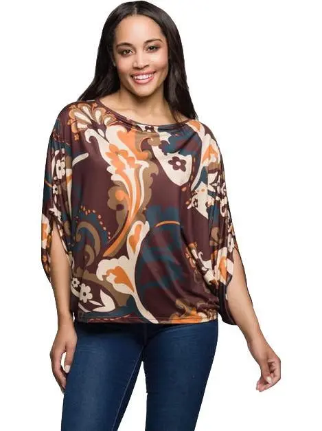 24SEVEN COMFORT APPAREL Paisley Print Dolman Sleeve Top - Multi