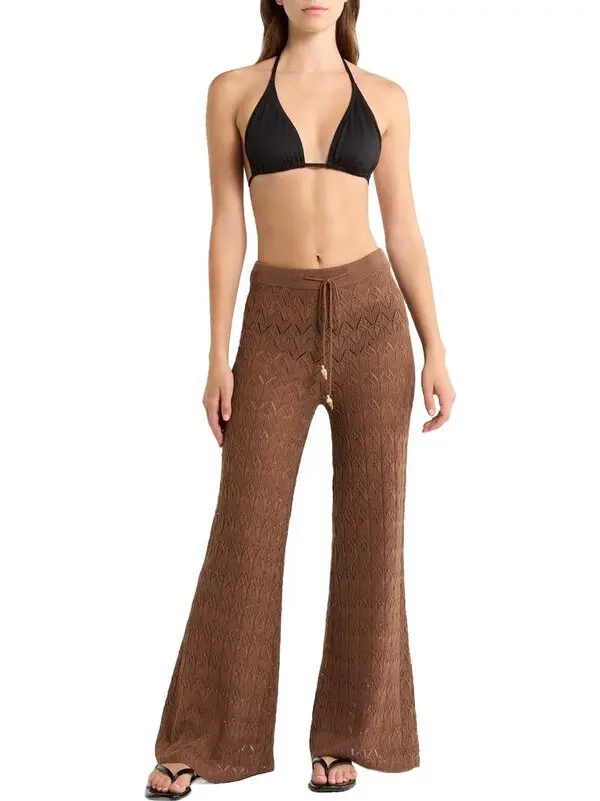 Elan Pointelle Cover-up Pants - Brown