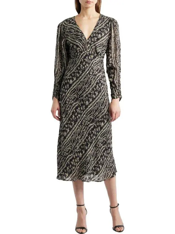 BOSS Dilimi Long-sleeve V-neck Midi Dress - Open Misc