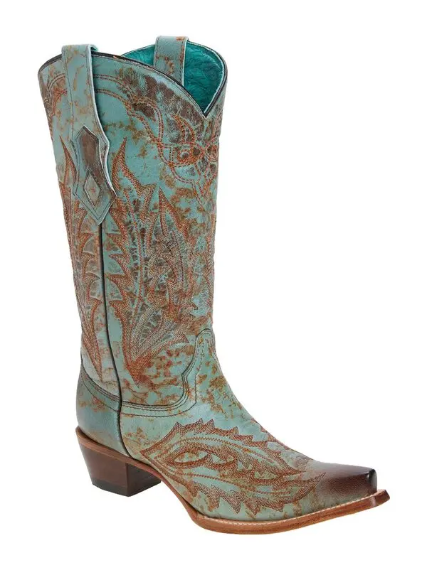 CORRAL Embroidered Mid-calf Western Boots - Green