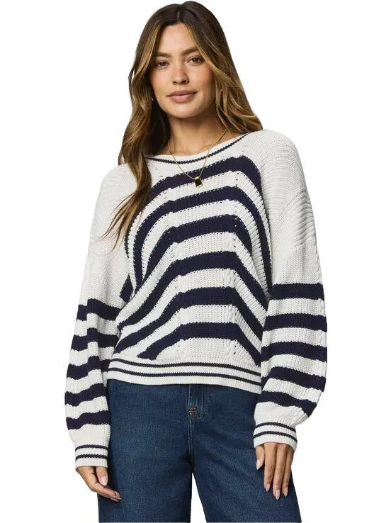Splendid Chevron Striped Pullover Sweater - Black / Navy / Stripe / White