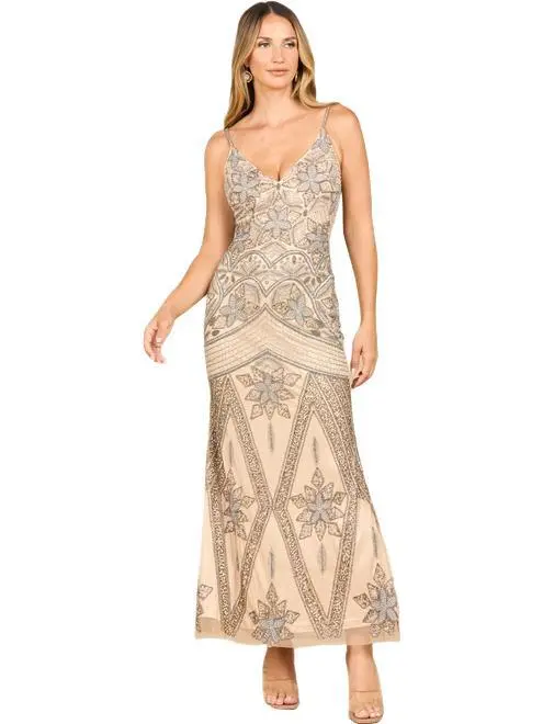 LARA NEW YORK V-neck Fitted Gown - Nude