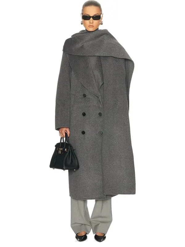 RÓHE Signature Double Faced Scarf Coat - Mid Grey Melange