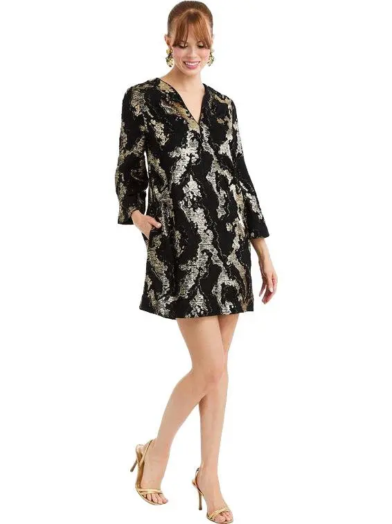 Mestiza New York Ines Caftan Mini Dress - Black / Gold / Metallic