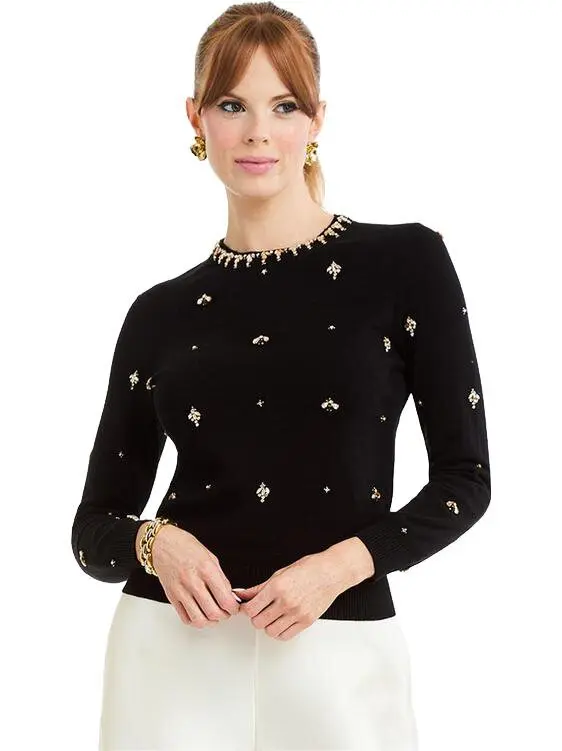 Mestiza New York Phoebe Embellished Crew-neck Sweater - Black