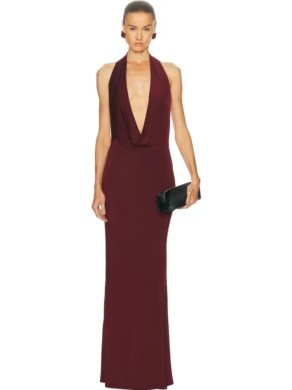 Lapointe Lightweight Jersey Deep Cowl Neck Gown - Crimson
