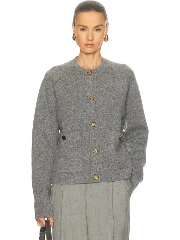 TOTEME Hammered Button Cardigan - Grey Melange
