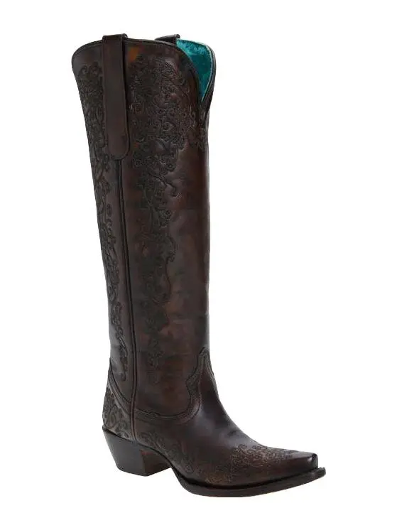 CORRAL Floral Embroidered Western Boots - Black/honey