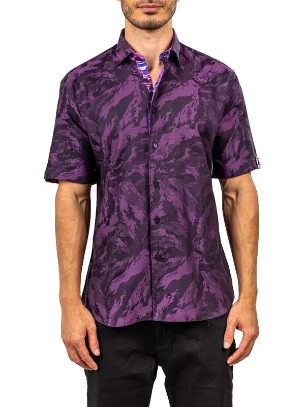 MACEOO Galileo Ascension 0081 Contemporary Fit Short Sleeve Button-up Shirt - Purple/black